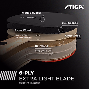STIGA Evolution Performance Ping Pong Paddle - 6-ply Light Blade - 2mm Tournament-Approved Premium Sponge - Flared Handle for Next-Gen Grip & Control - Performance Table Tennis Racket