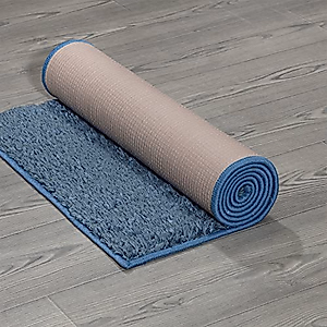 Machine Washable Solid Design Non-Slip Rubberback 2x6 Soft Shag Runner Rug for Hallway, Bedroom, Bathroom, Living Room, Kitchen, 2'2" x 6', Navy