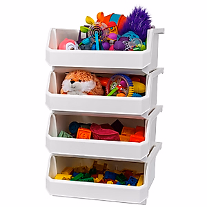 ReadySpace Plastic Containers for Organizing and Storage Bins for Closet, Kitchen, Office, Garage or Pantry Organization, Stackable Bins, Extra Large (14.8" x 16.5" x 7"), 4-Pack, White