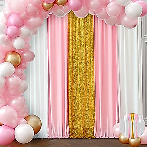 Backdrop Curtains Pink White Backdrop Drapes Fabric with Gold Sequin Backdrop for Birthday Party Baby Shower Girl Bedroom Decoration 5PCS 1.6ft×7ft