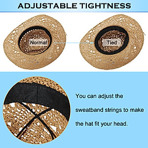 EOZY Men & Women's Summer Cowboy Cowgirl Straw Hat Hollow Out Woven Roll Up Wide Brim Hat/Camel
