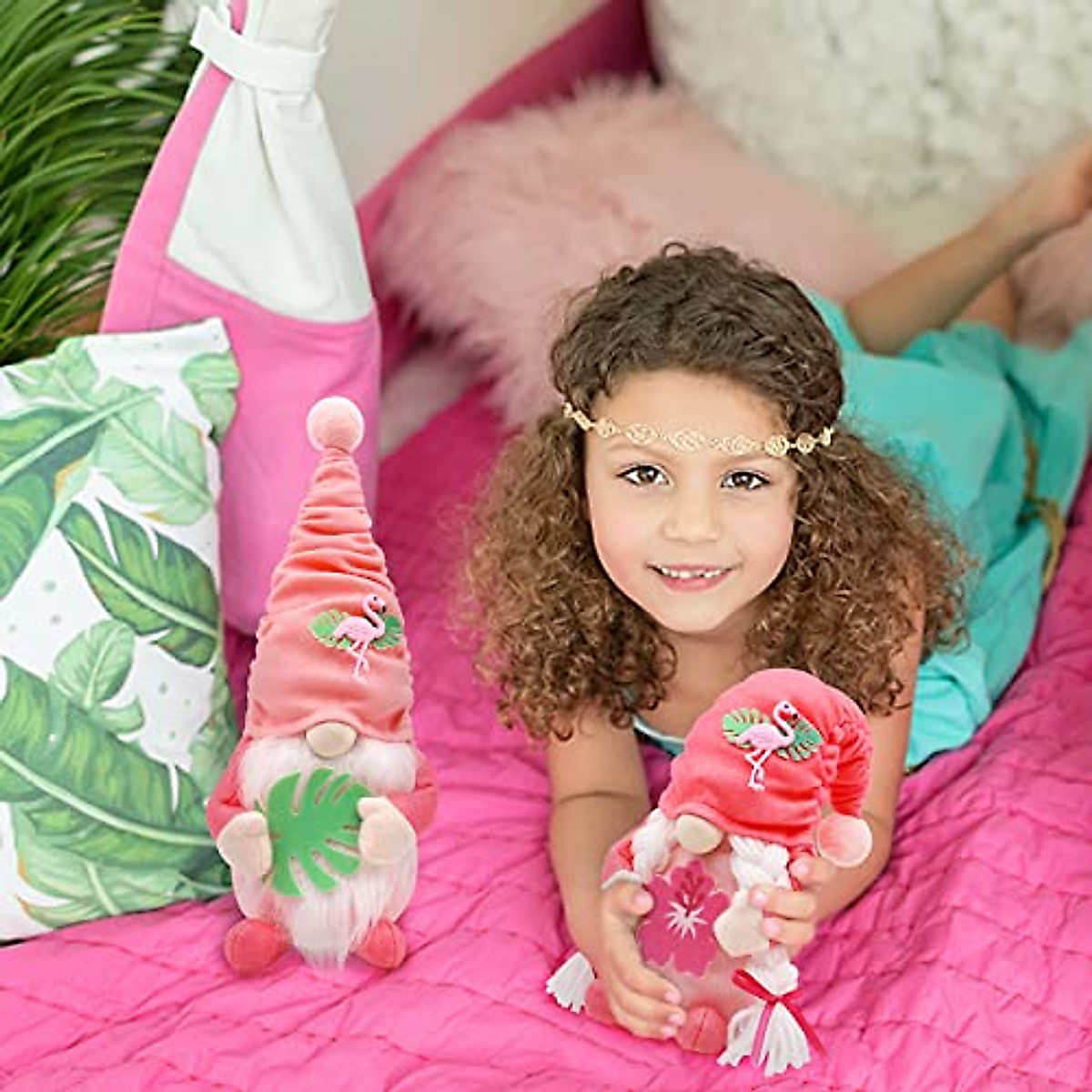 CiyvoLyeen Flamingo Gnomes Summer Gnomes Decor Beach Tropical Decor Tomte Plush Handmade Scandinavian Nisse Elf Dwarf Home Household Farmhouse Kitchen Tiered Tray Decorations