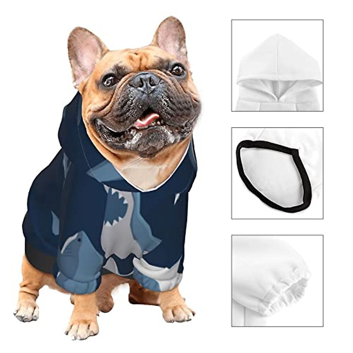 Small Pet Sweaters with Hat Shark-Comic-Wild-Fish Cat Puppy Hoodie Pet Hooded Coat Large