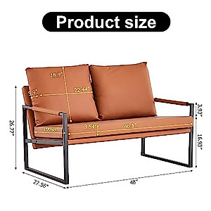 FANYE Modern Upholstered 2 Seaters Soft Love, Accent Deep Seat Loveseat Double Sofa & Couch for Home Office Apartment Small Space Living Room Furniture Set Sectional, Brown PU Leather 48" W