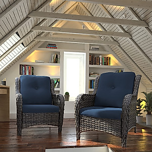 Joyside Outdoor Wicker Chair Rattan Patio Dining Chairs Set of 2 PE Wicker Patio Chairs with 4inch Seat Cushions Outdoor Patio Seating Chair for Garden, Backyard Deck(Mixed Grey/Blue)