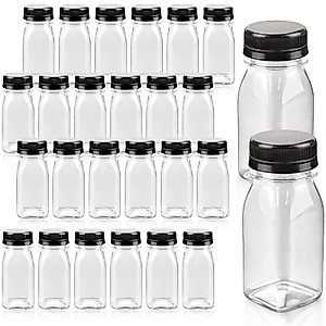 Cmkura 24 Pack Plastic Juice Bottles with Caps, 4oz Empty Reusable Mini Plastic Containers with Lids for Juice, Drinking and More Beverages
