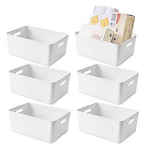 ZOAJU Plastic Basket Set, Pack of 6 Storage Basket Pantry Bins Kitchen Spice Rack Organizer for Shelves Drawers Pantry Closet Classroom Bathroom 12 In x 7.9 In x 4.7 In , White