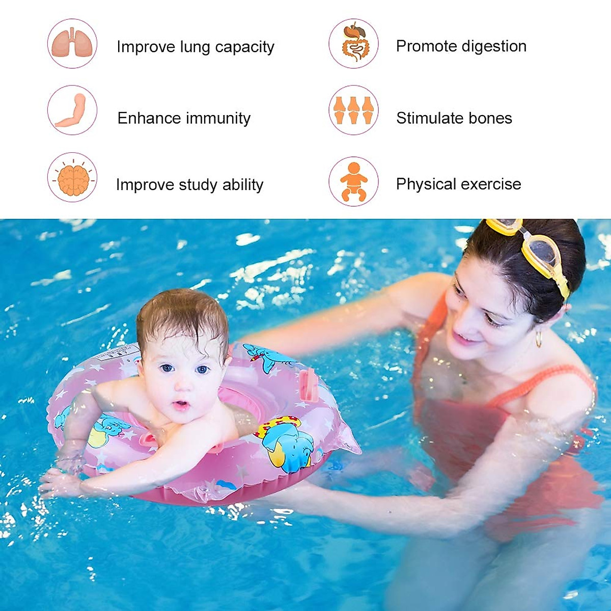 Walsai Baby Swimming Float, Inflatable Swimming Ring with Float Seat for 6 Months-6 Years Children (Pink)