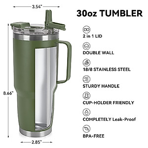 HASLE OUTFITTERS 30oz Tumbler With Handle, Insulated Travel Coffee Mug With Straw Leak-Proof Double Wall Stainless Steel Vacuum Tumblers Metal Cup with Straw for Hot and Cold Drink