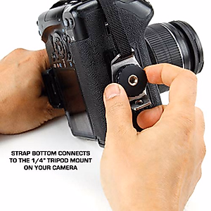 USA GEAR Professional Camera Grip Hand Strap with Black Neoprene Design and Metal Plate - Compatible with Canon , Fujifilm , Nikon , Sony and more DSLR , Mirrorless , Point & Shoot Cameras