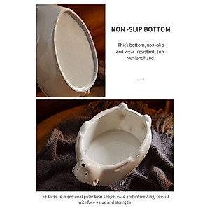 BAKOUSTAR Salad Bowl Small Ceramic Polar Bear Candy Dish Serving Bowl for Pistachio Peanuts Salad Soup Fruit Housewarming Gift, White, Dishware Safe