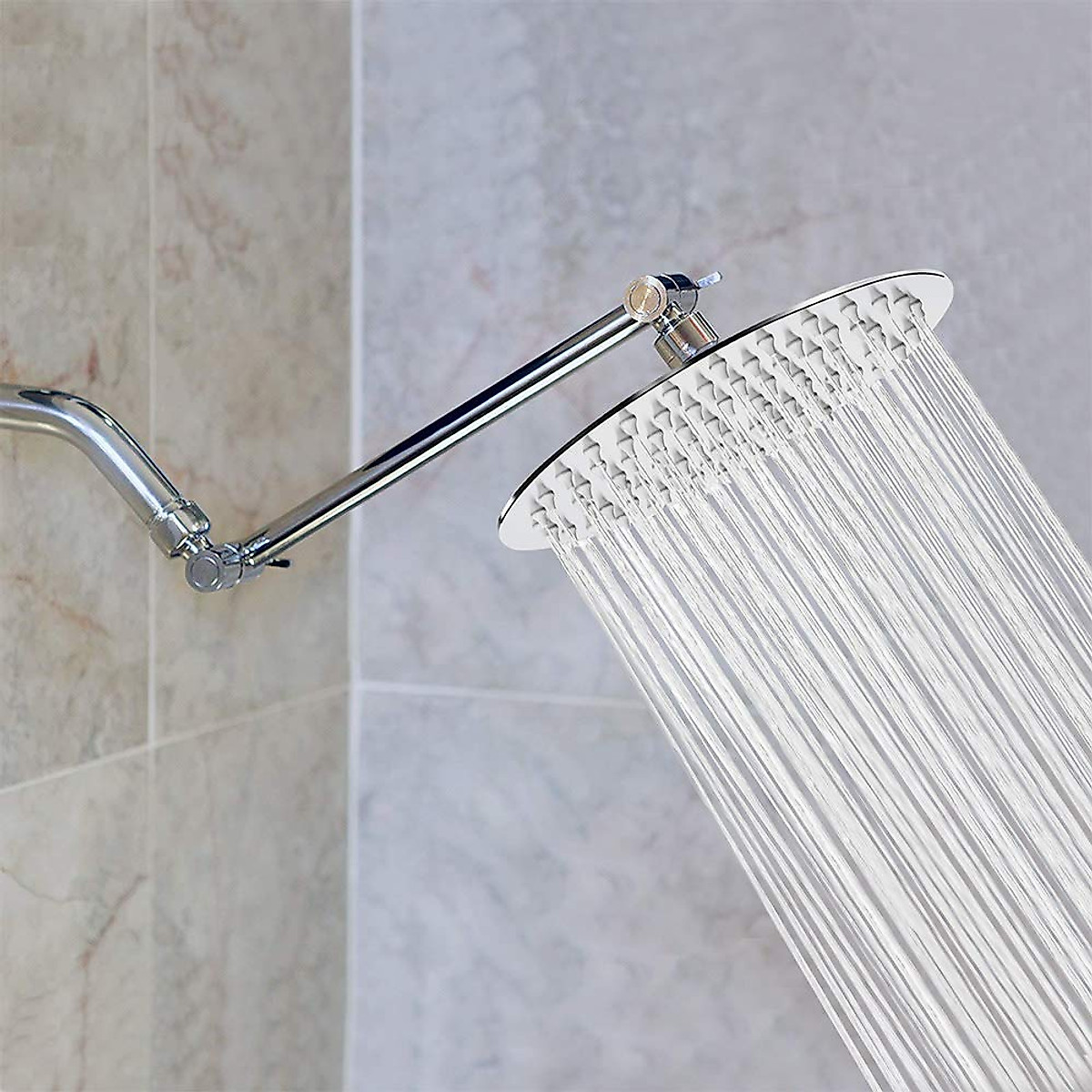 Rain Shower Head with 11'' Adjustable Arm, NearMoon High Pressure Stainless Steel Rainfall Showerhead, Ultra-Thin Design - Pressure Boosting (8-Inch Shower Head with Arm, Chrome)