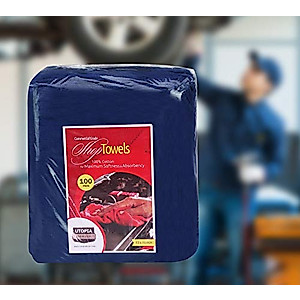 Utopia Towels 100 Pack Commercial Shop Towels - Cleaning Rags (Blue, 100)