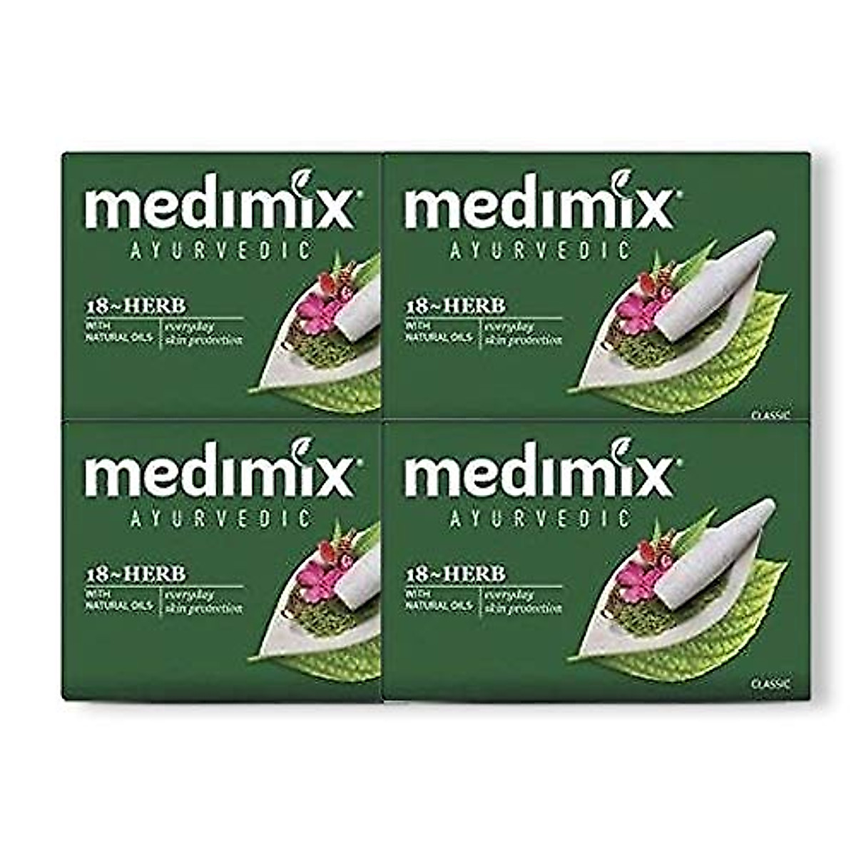 Medimix Herbal Handmade Ayurvedic Classic 18 Herb Soap for Healthy and Clear Skin Pack of 4 (4 x 125 g)