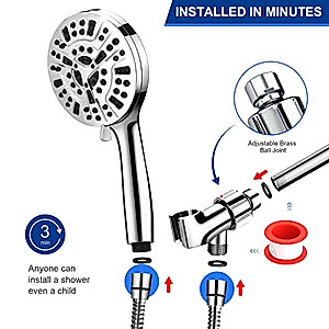 ZDP High Pressure Handheld Shower Head，10 Mode High Flow Hand Held Showerhead Set，5.04IN Showerhead 59IN Stainless Steel Hose Adjustable Brass Ball Bracket Built-in Power Wash To Clean Tub Tiles Pets