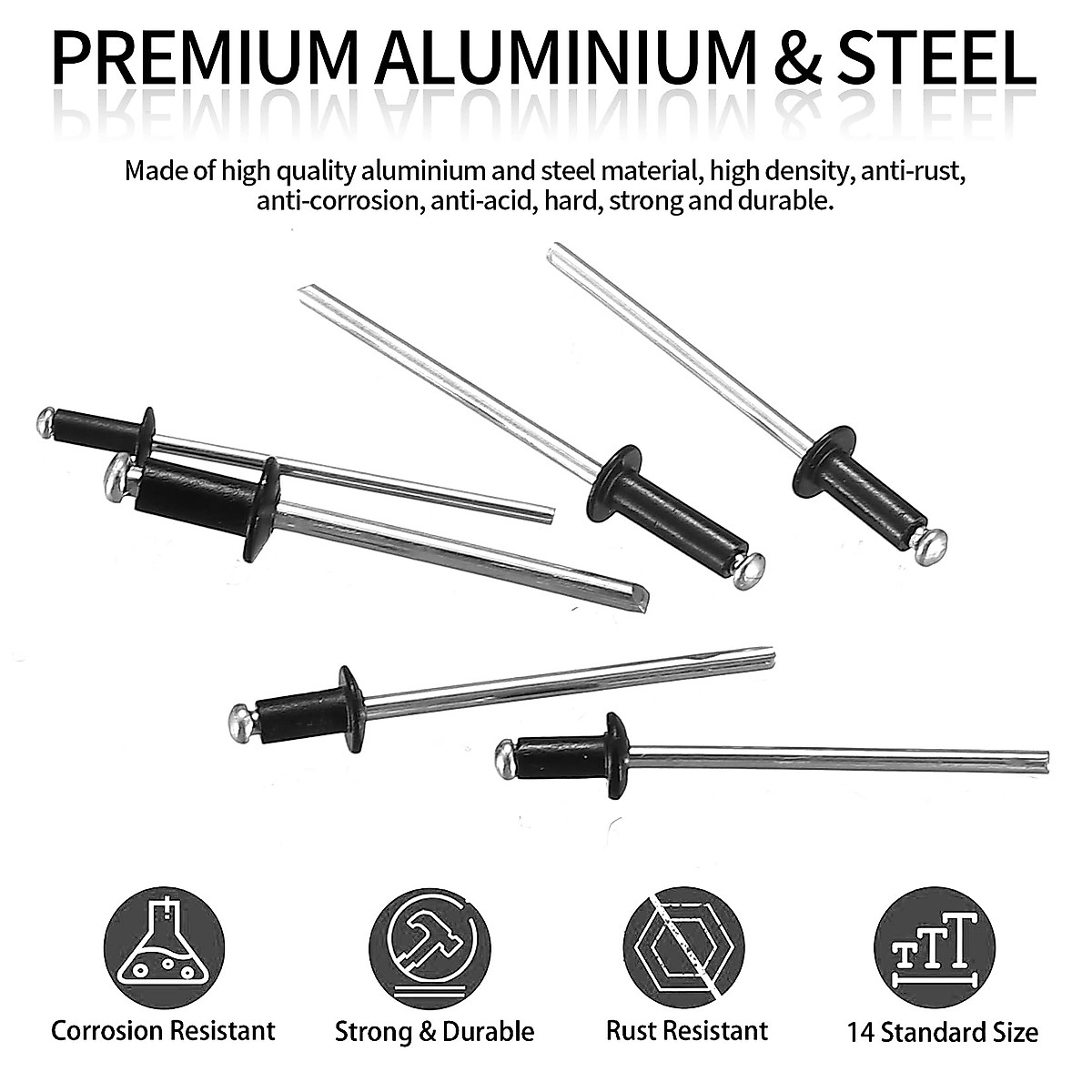 120Pcs Black Pop Rivets Assortment Kit - 6 SAE Sizes Aluminum Blind Rivets, Strong and Durable Assorted Blind Rivets, Blind Rivets Assortment Kit with Labeled Storage Case