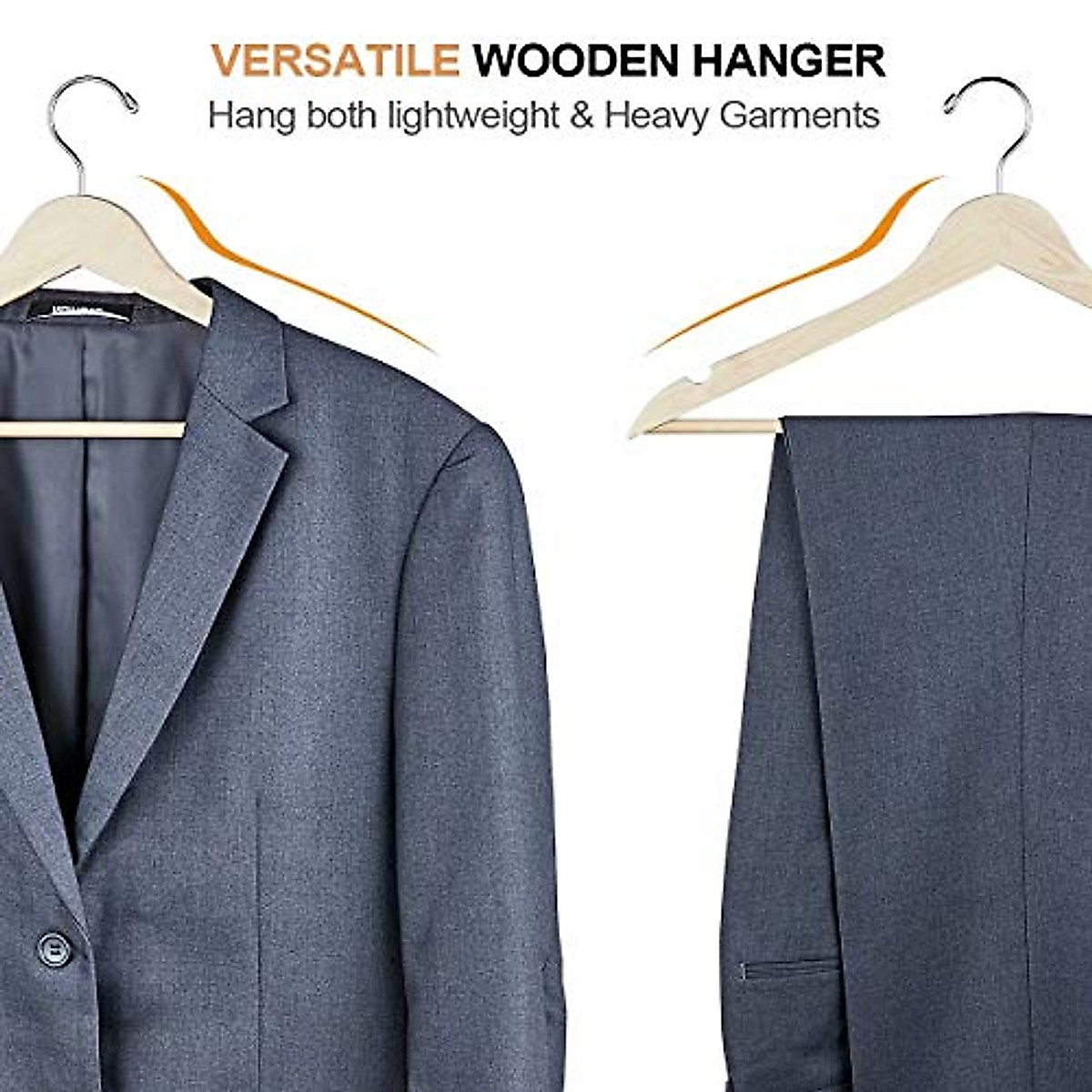 ELONG HOME Solid Wooden Hangers 20 Pack, Wood Coat Hangers with Extra Smooth Finish, Precisely Cut Notches and Chrome Swivel Hook, Wooden Clothes Hangers for Shirt Suit Jacket Dress