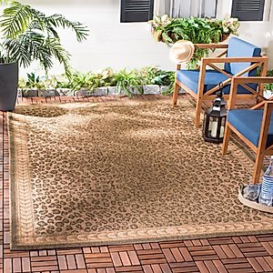SAFAVIEH Courtyard Collection 7'10" Square Natural / Gold CY6100 Indoor/ Outdoor Waterproof Easy-Cleaning Patio Backyard Mudroom Area-Rug