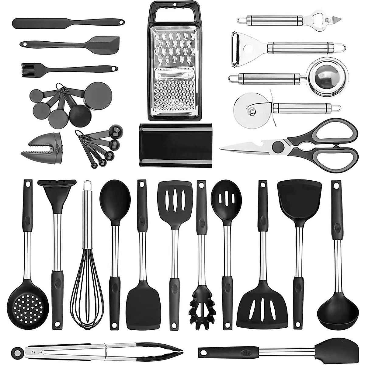 35 PCS Silicone kitchen Utensils set,Cooking Utensils set,Utensils,Kitchen Tool Set,Baking Set, Kitchen Set, Kitchen Gadgets,Kitchen Tools and Cookware Set with Holder.Stainless Steel