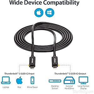 StarTech.com Thunderbolt 3 Cable - 6 ft / 2m - 4K 60Hz - 40Gbps - USB C to USB C Cable - Thunderbolt 3 USB Type C Charger (TBLT3MM2MA)