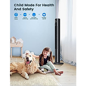 Tower Fan, 46" Oscillating Powerful Bladeless Floor Fan with remote, Quiet Cooling Fan with 4 Speeds and Modes, Built-in 12H Timer LED Display, Portable Stand Fan for Home Bedroom and office Use