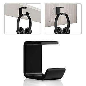 AmoVee Headphone Hanger, Acrylic Under-Desk Stick-on Headphone Hanger Multifunctional Headset Hanger, 3M Strong Adhesive, Black