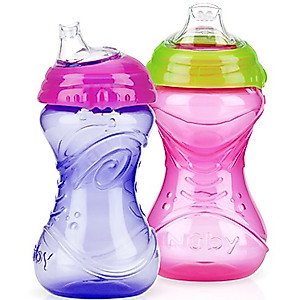 Nuby 2-Pack No-Spill Easy Grip Clik-It Cups, 10 Ounce, Colors May Vary