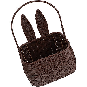 Easter Rattan Basket with Handle Easter Bunny Ear Tote Bag for Eggs Portable Basket Candy Bag for Easter Days Holiday Mini Picnic Wine Woven Gift Basket Coffee