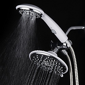 HotelSpa 30-Setting Ultra-Luxury 3 Way Rainfall Shower-Head/Handheld Shower Combo with Patented ON/OFF Pause Switch (Dual White/Chrome Finish)