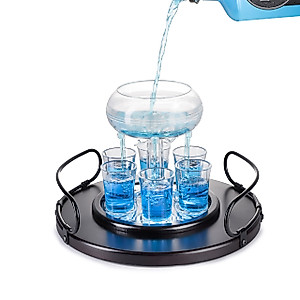 Shot Glass Dispenser Gift Set - Rich Wood Mahogany Serving Tray - 6 Shot Acrylic Glass Dispenser and Holder - Whiskey, Liquids, Drinks, Beverages, Cocktail for Drinking Games, Parties and Bars, Bezrat