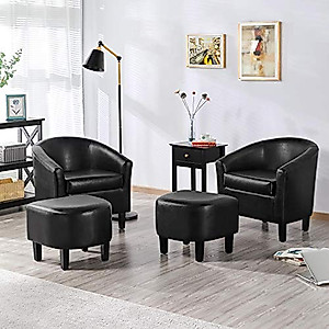 Yaheetech Lounge Chair Modern Chaise Lounge Armchair with Footstool Faux Leather Lounge Reading Chair with Footrest Black