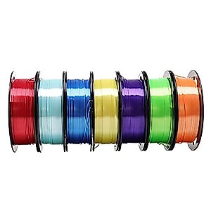 Shiny Silk PLA 3D Printer Filament 7 Spools Bundle, 1.75mm Bright Red Blue Yellow Green Cyan Orange Purple PLA 7 in 1 Rainbow Colors, Each Roll 0.5kg Total 3.5kgs with One Bag Sample Color Gift MKOEM