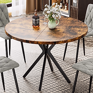 DKLGG Brown Round Dining Table, Mid-Century Modern Round Dining Table for 4-6 Person, 39" Coffee Table with Metal Black Legs for Cafe/Bar Kitchen Dining Office, Save Space (only Table)