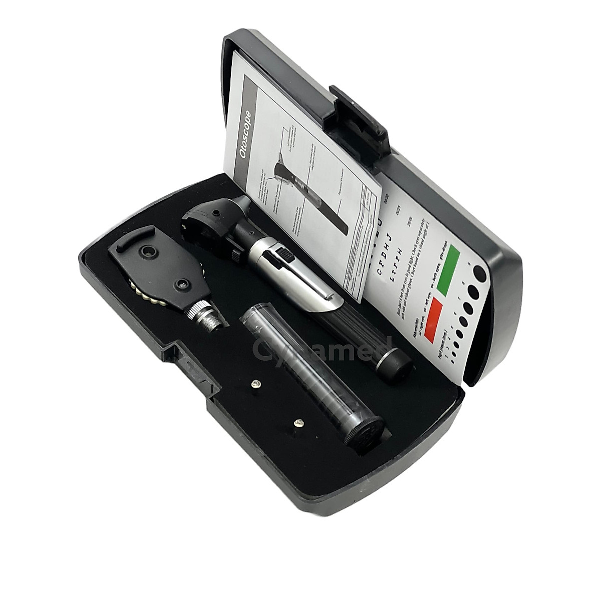 Premium Fiber Optic 3.2V Pro Led Otoscope Set Ent with Hard Case Plus 1 Extra Bulb Cynamed