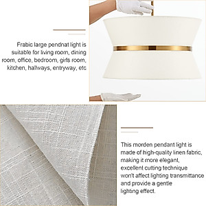 ELYCCUPA Modern Chandelier with Off-White Fabric Shade and Brass Finished Adjustable Pendant Light for Kitchen Island Living Room Bedroom Hallway, E26, Dia 18 Inch, UL Listed