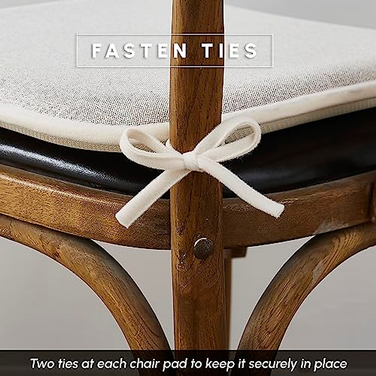 Elegant Comfort 2 Pack Chair Cushion Covers - Skid-Proof Rubber Backing - 16 x 16 Inch - Thick Dining Square Shape Seat Covers - Comfortable Textured Chair Pads with Ties - Thatch Pattern, Cream