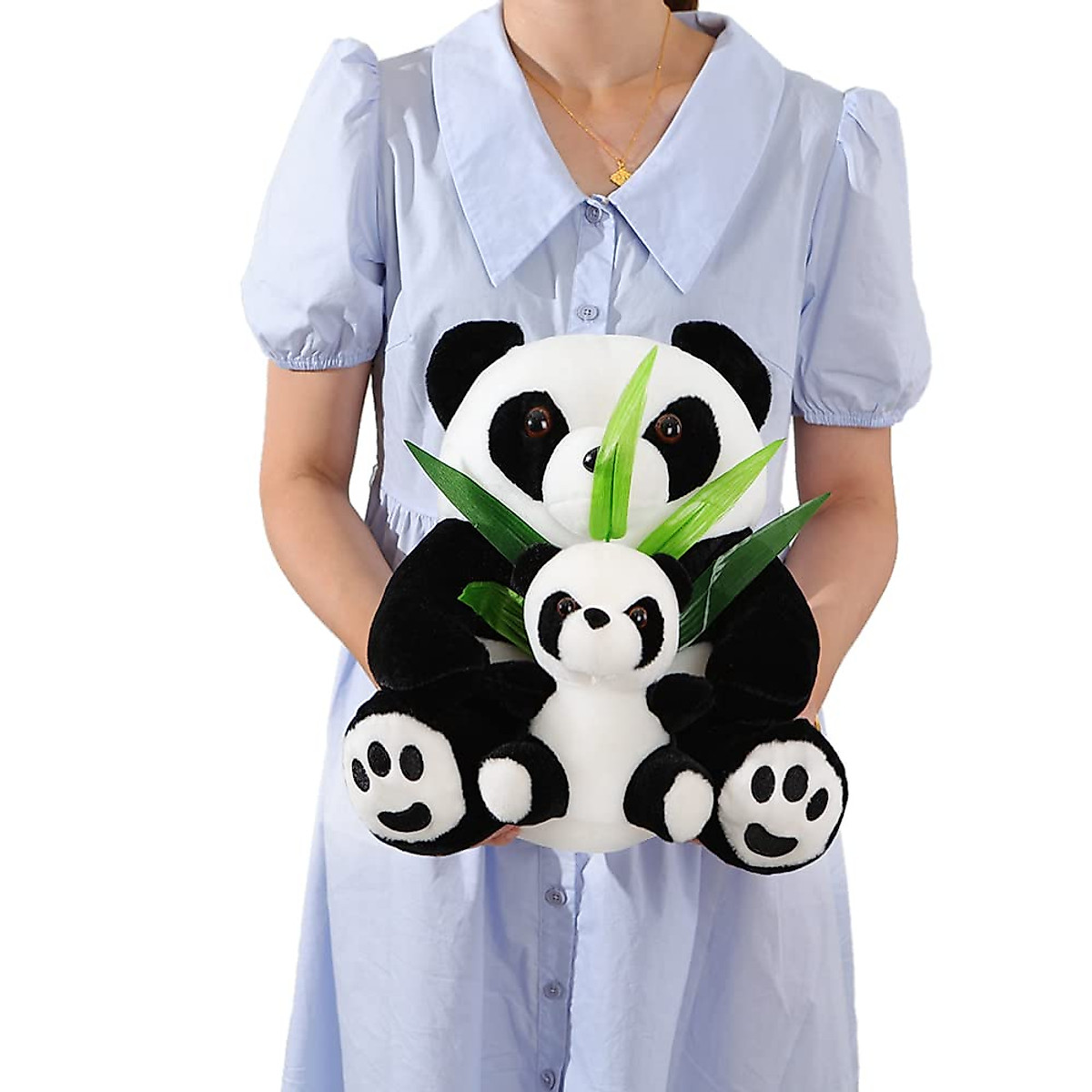 AIXINI 10" Plush Panda Stuffed Animals with Panda Baby Soft Toy, Native Mom & Baby Plush Bamboo Panda