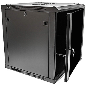 NavePoint 12U Server Rack Enclosure - 23.6” Deep, 12U Wall Mount Network Cabinet with Locking Glass Door for 19” IT Equipment, 12U Network Rack with 2 Fans, Removable Side Panels, Black