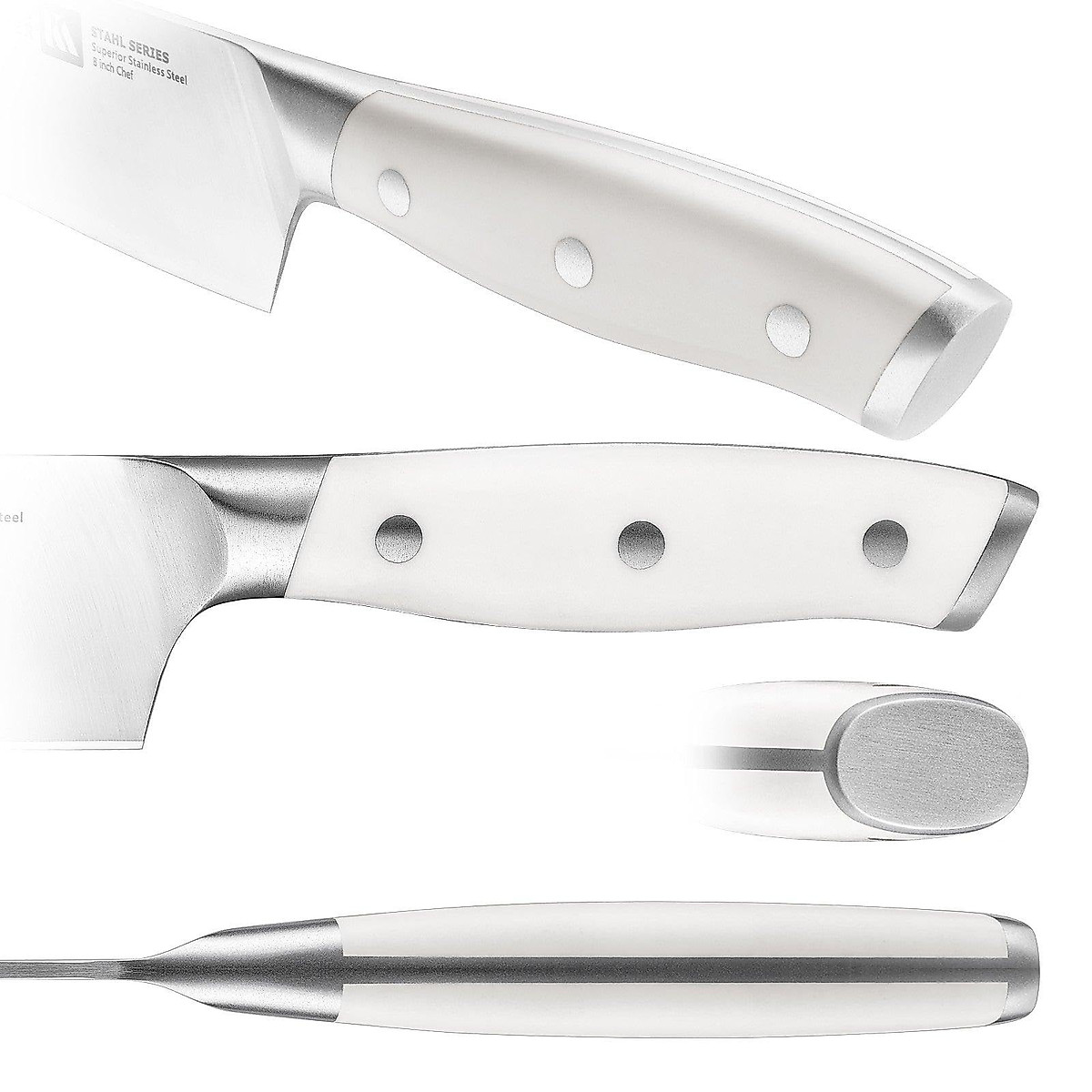 Klaus Meyer Stahl 19 Piece High Carbon Exclusive German Steel Knife Block Set (White)