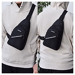 Aisijimo Small Sling Bag For Women Men Casual Crossbody Sling Backpack (Black-B)