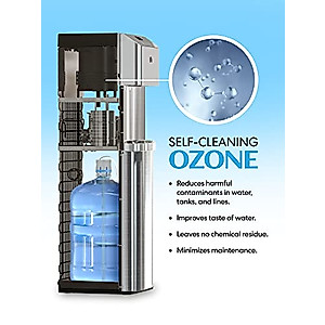Brio Moderna CLBL720SC Self-Cleaning Bottom Load Water Cooler Dispenser for 3 & 5 Gallon Bottles – Room & Adjustable Hot & Cold, Child Lock, Electronic Display, Silver Stainless Steel