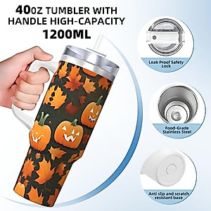 HULIBIN Happy Thanksgiving Day Pumpkin Print Double Deck Stainless Steel Travel Coffee Cup With Lid 40 Oz Ice Bully Cup