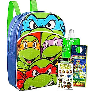 Teenage Mutant Ninja Turtles Mini Backpack for Kids Set - Bundle with 11" TMNT Backpack, Stickers, Water Pouch, More | TMNT Backpack Preschool