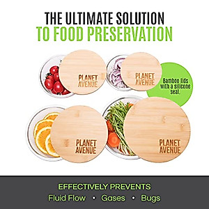 PLANET AVENUE Round Storage Containers with Lids, Ecofriendly Glass Containers, Storage Container with Lid, Glass Container with Bamboo Lid, Airtight Food Container Set