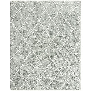 Unique Loom Rabat Shag Collection Area Rug - Trellis (7' 10" x 10' Rectangle, White Cyan/Ivory)