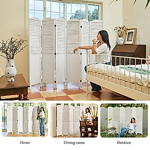 Room Dividers, 5.75Ft Individual Privacy Screens Foldable Wooden Louver & MDF Stable Wall Divider for Home Office Bedroom, 6 Panels (White-Washed)