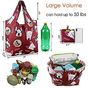 BeeGreen Reusable Grocery Bags Foldable 6 Pack Shopping Bags Large 50LBS Cute Groceries Bags w Pouch Bulk Ripstop Watertight Machine Washable Nylon Compact Elephant Hedgehog Cat Turtle Dog Penguin
