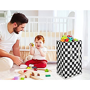 HIYAGON 75L Freestanding Laundry Basket,Large Collapsible Tall Clothes Hamper with Handles,Waterproof Toy Storage Bin for Boys and Girls,Baby Nursery(Racing flag)