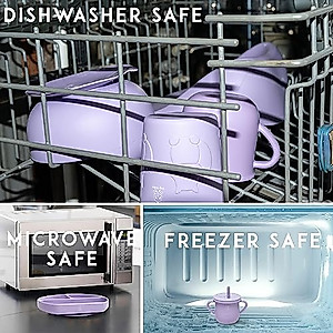 Digi Baby 7 Piece Complete Feeding Set, Led Weaning Supplies, Boy-Girl Silicone Utensils, Toddler Suction Plate-Bowl, Adjustable Bib, Snack Cup with Lid, Water Cup, Fork-Spoon, Eating Purple