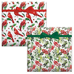 Cardinal Flat Christmas Gift Wrap Sheets - Set of 8 Sheets Holiday Wrapping Paper, 22 by 34 Inch Sheets, Easy Storage